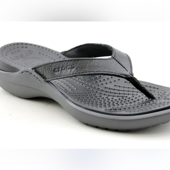 CROCS | Shoes | Crocs Capri Leather Black Gray Flip Flop Sandals Size 8 ...